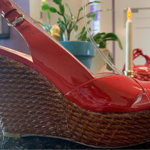 BCBGirls | Shoes | Bcb Girls Red Wedge Sandals With Basket Weave Styled ...